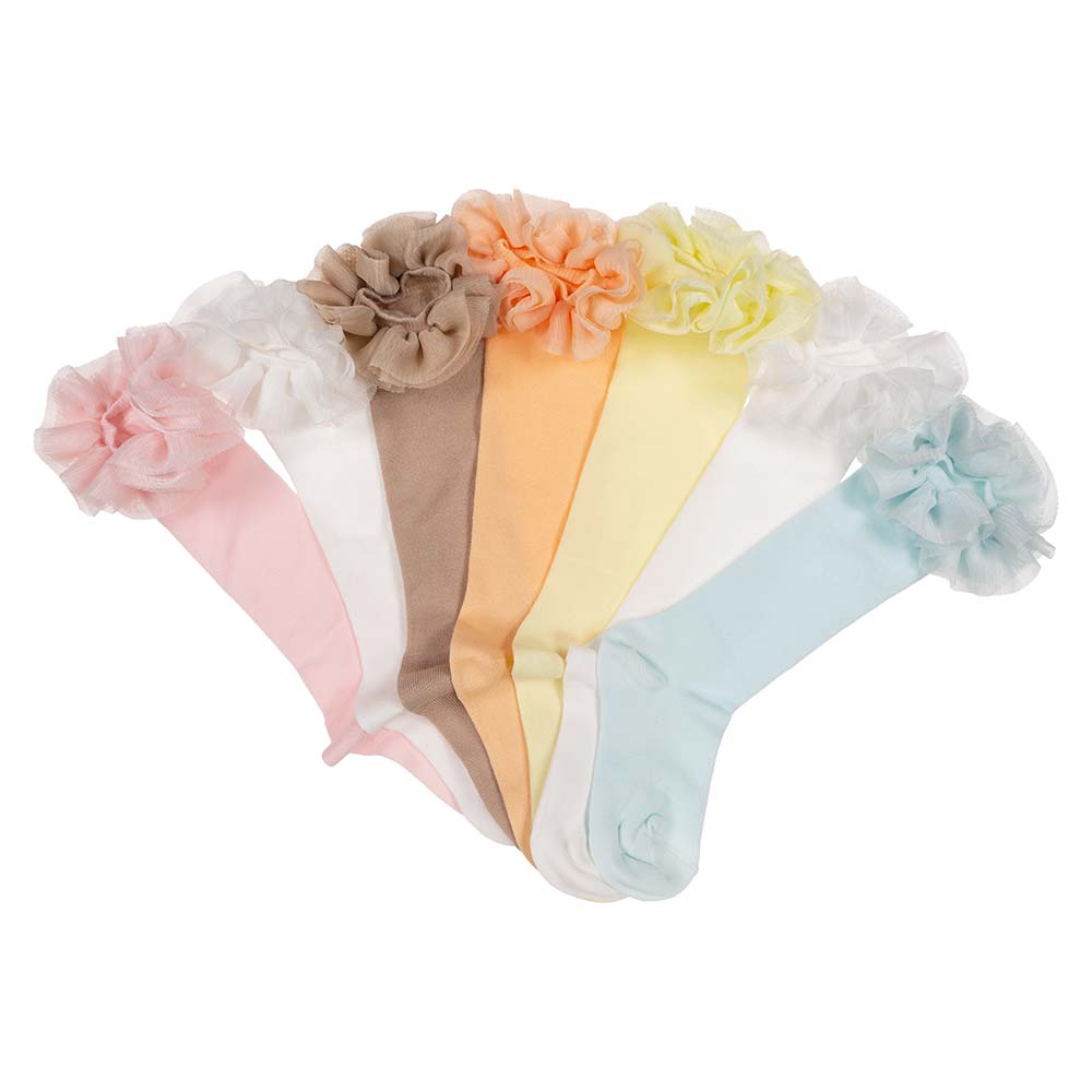Meia Pata Occasion Knee Sock Pleated Tulle Ruffle - Peach. Children's ...