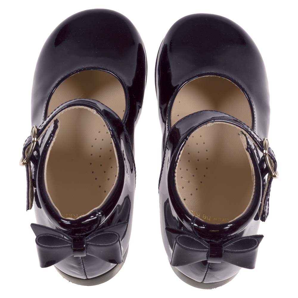 Panache Baby Girls High Back Bow Shoe - Navy Patent.