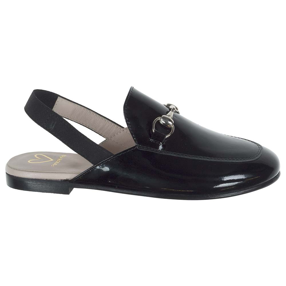 Panache Girls Sling Back Snaffle Loafer - Black Patent. Children's ...