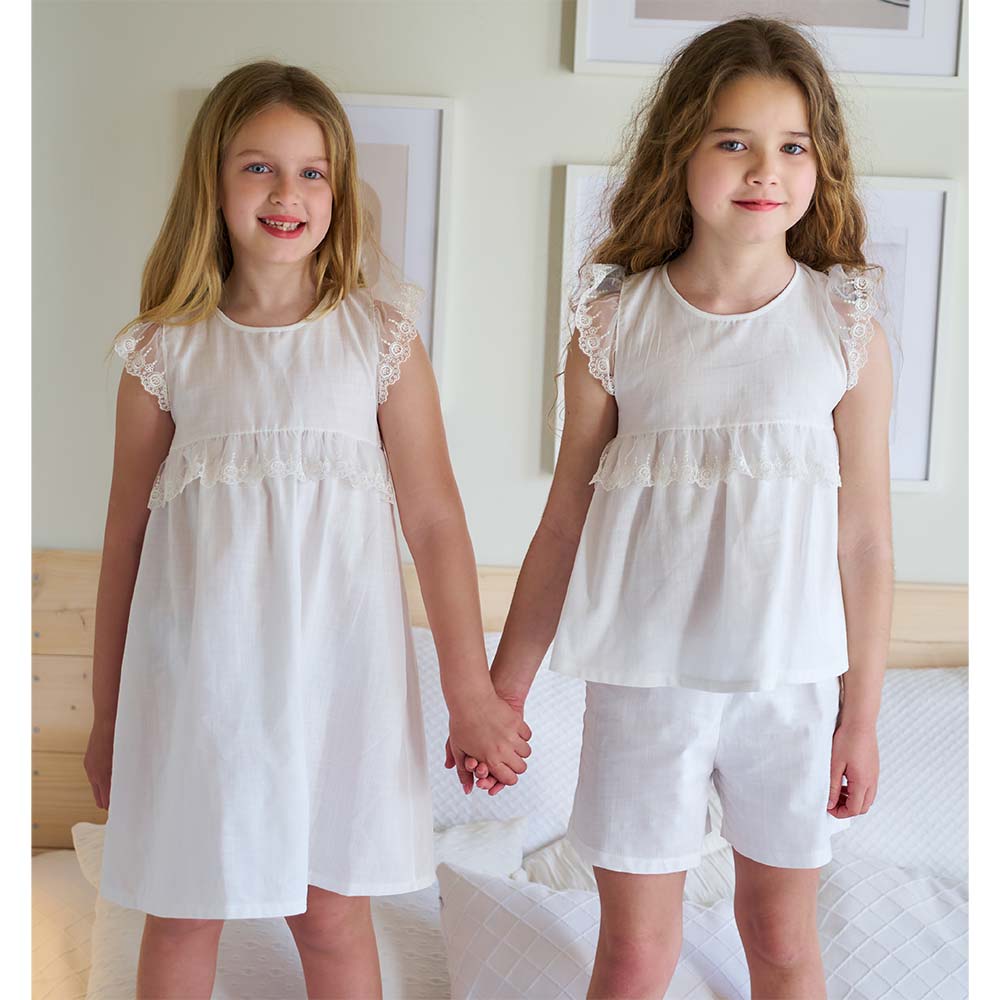 Rapife Girls Lace Trimmed Short Pyjama Set - Ivory . Children's ...