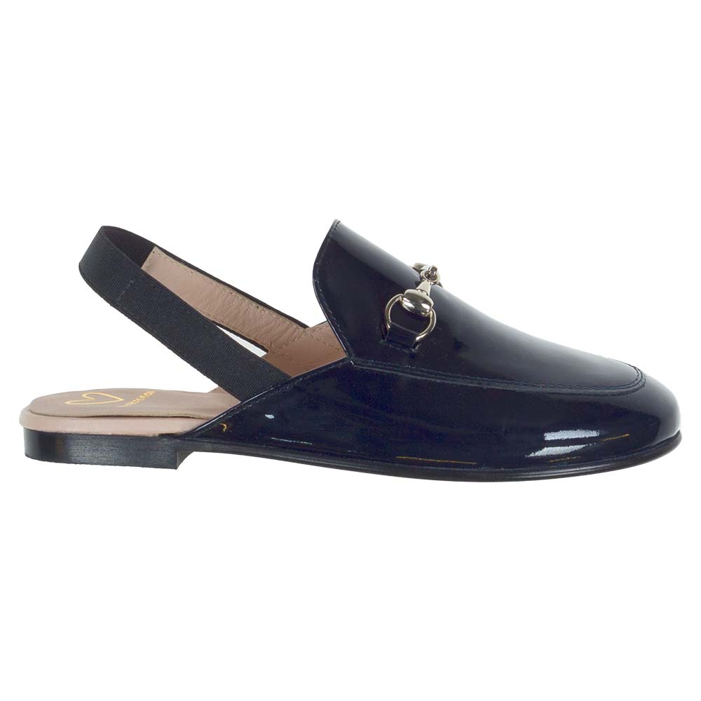 Panache Girls Sling Back Snaffle Loafer - Navy Blue Patent. Children's ...