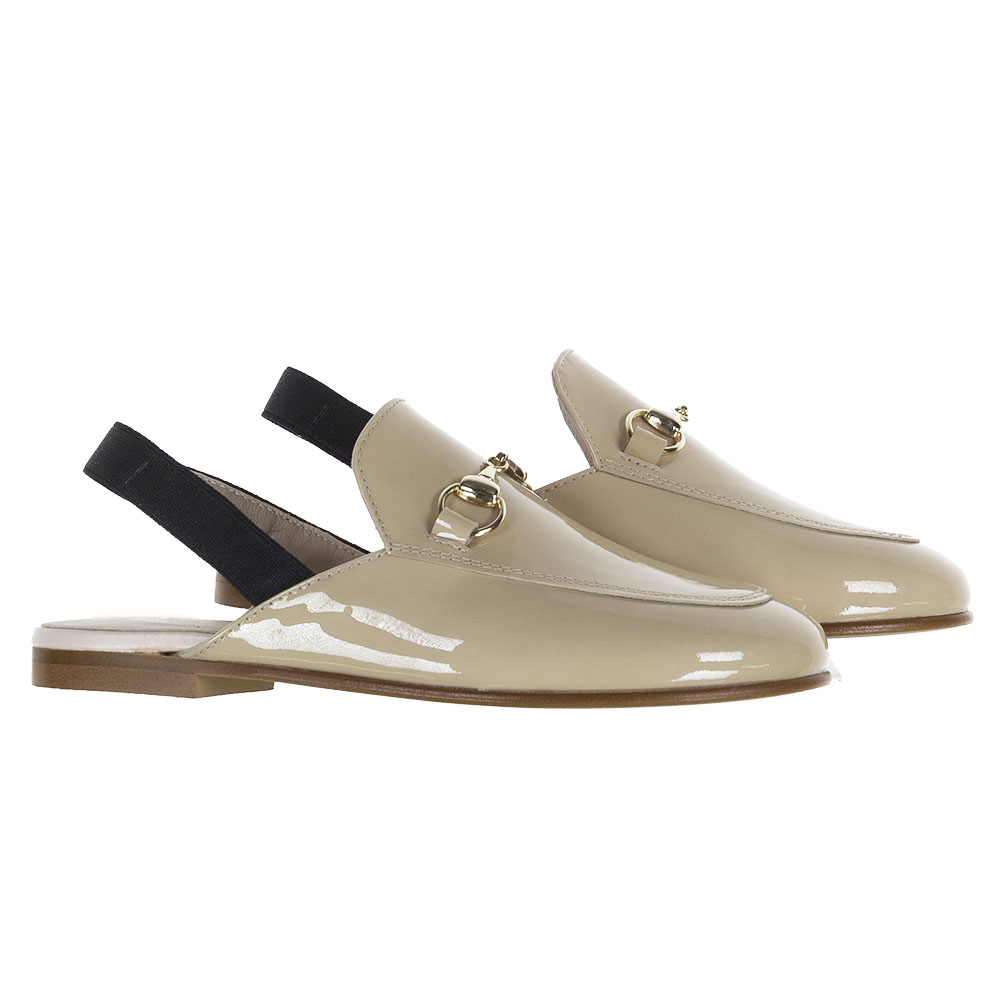 Panache Girls Sling Back Snaffle Loafer - Arena Beige Patent.