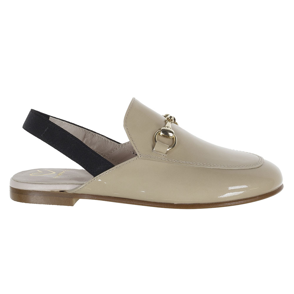 Panache Girls Sling Back Snaffle Loafer - Arena Beige Patent.