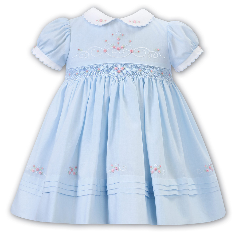 Sarah Louise Girls Embroidered Dress - Blue. Children's Designer ...
