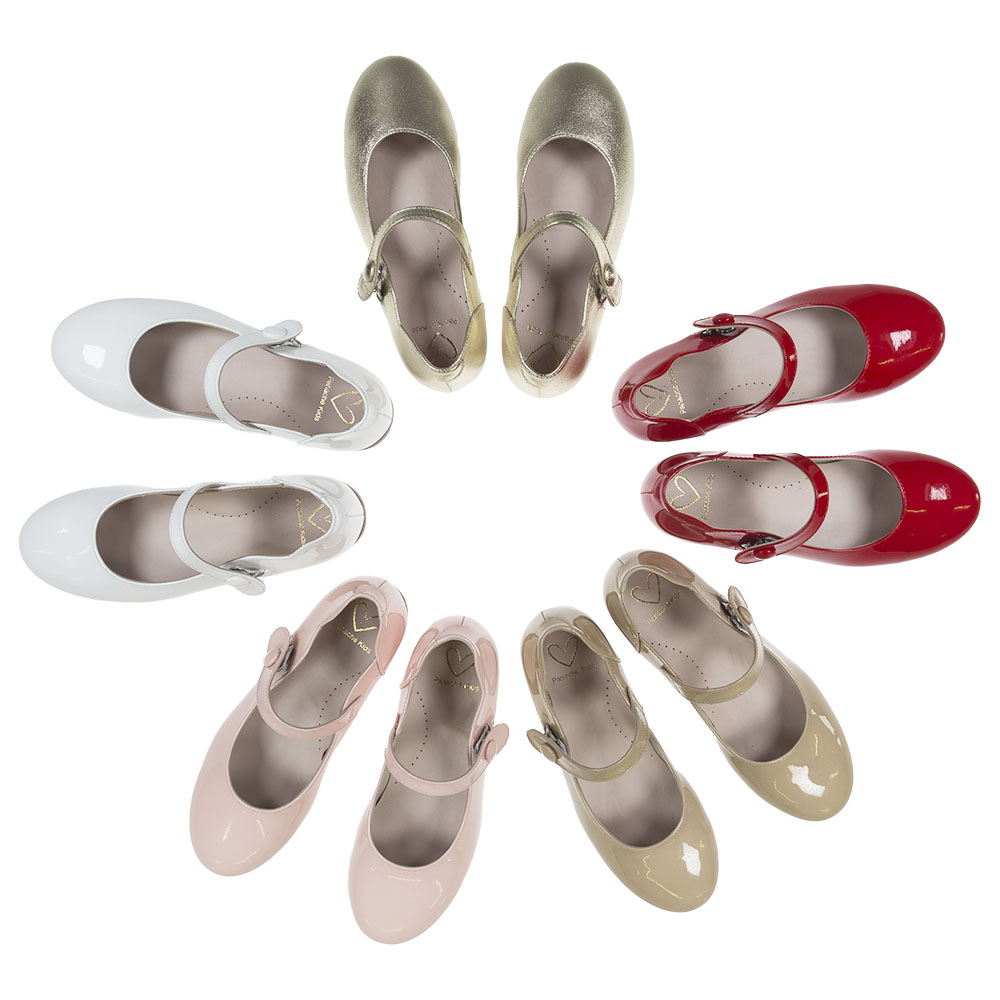 Panache Girls Scallop Pump - Arena Beige Patent.