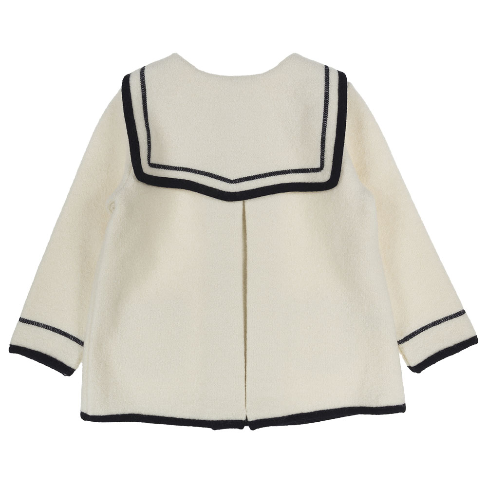 Marae Girls Wool Coat With Oversized Sailor Collar - Ivory Navy ...