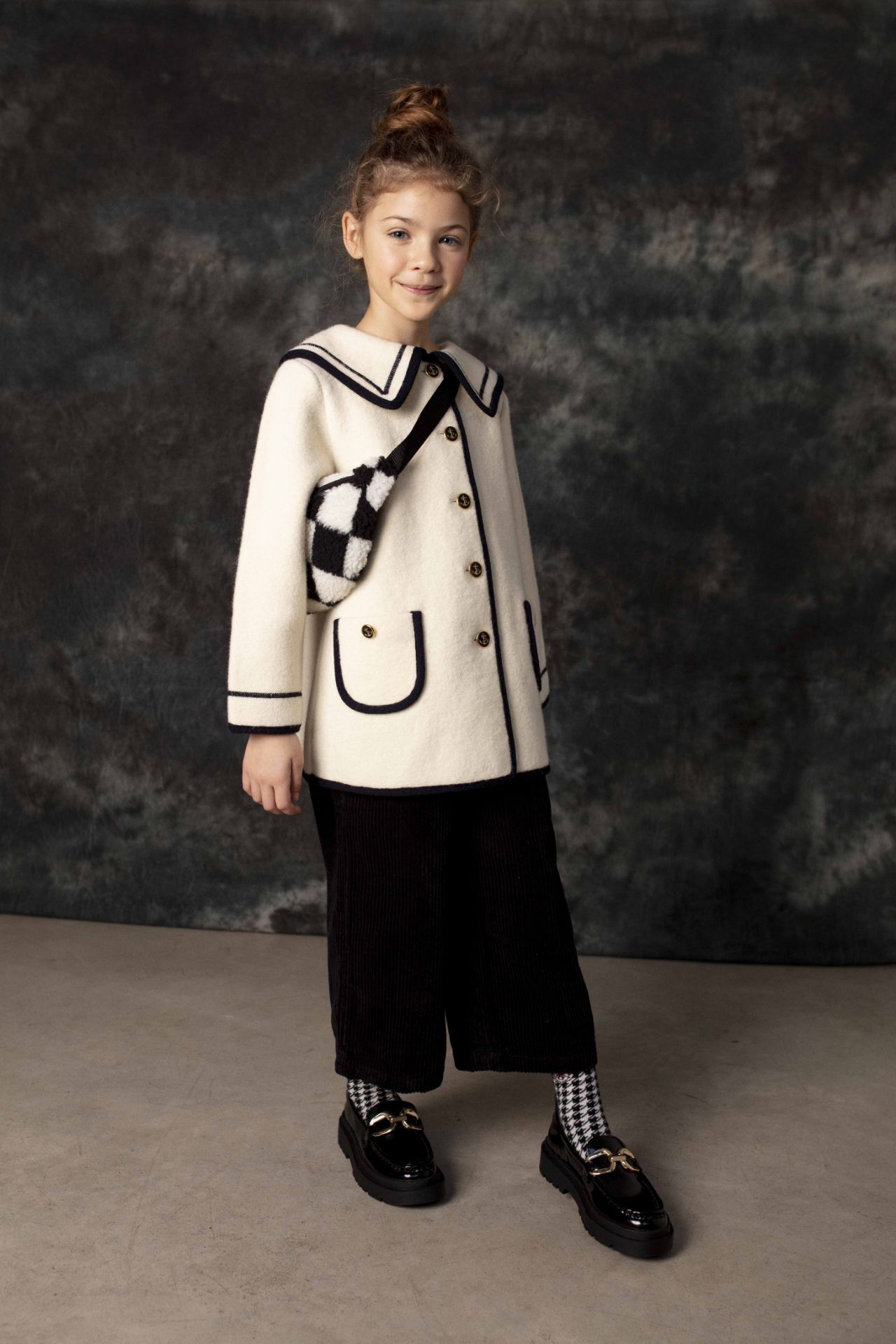 Marae Girls Wool Coat With Oversized Sailor Collar - Navy Ivory ...