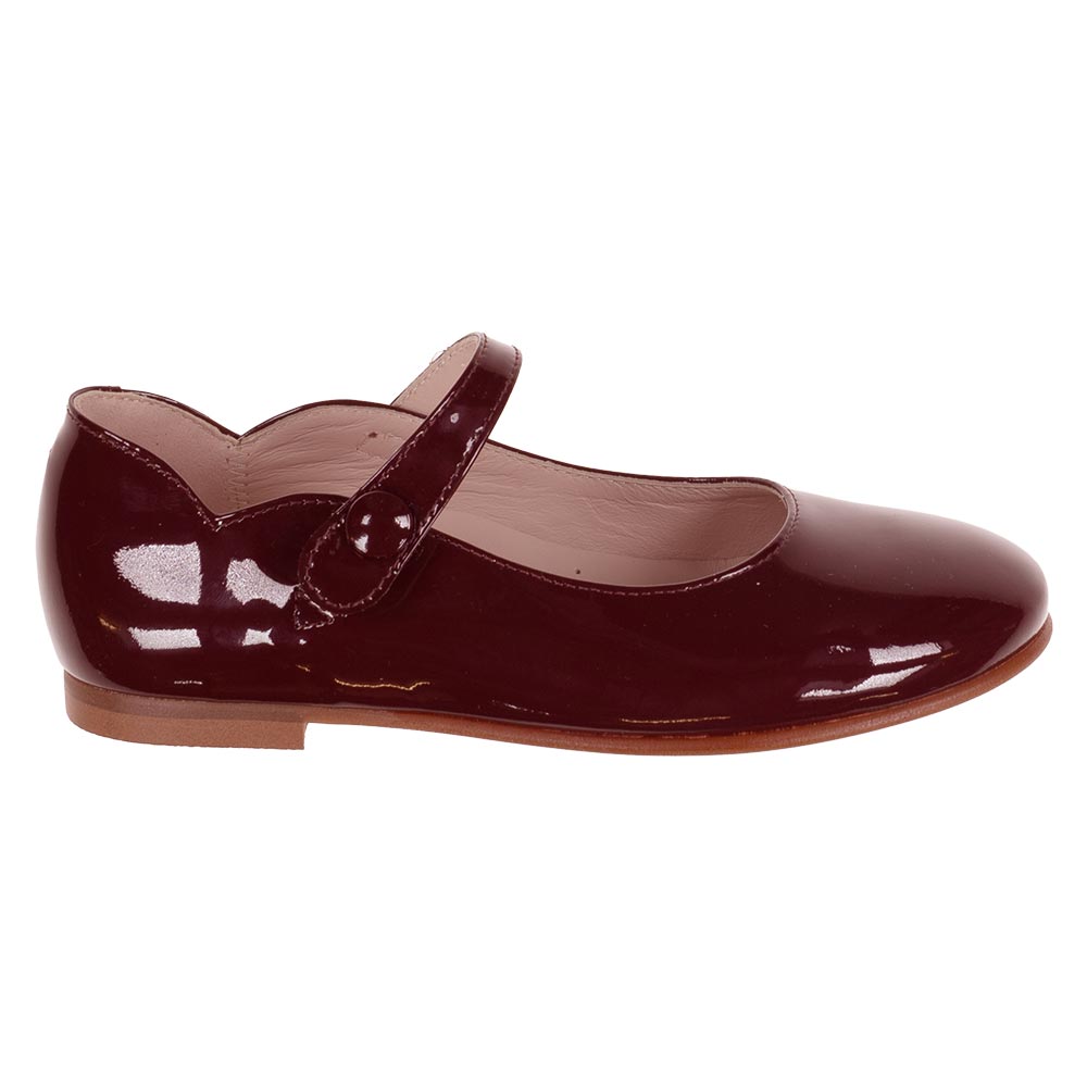 Panache Girls Scallop Pump - Burgundy Patent.