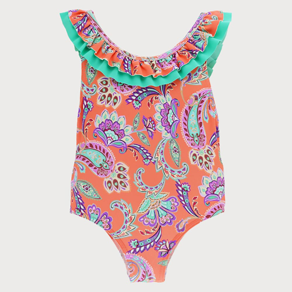 Sardon Mexico Girls Ruffle Swimsuit - Coral.