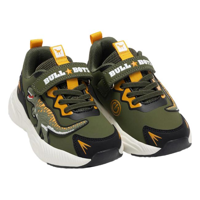 Bull Boys Easy On T Rex Dinosaur Lights Trainer - Kharki Green.