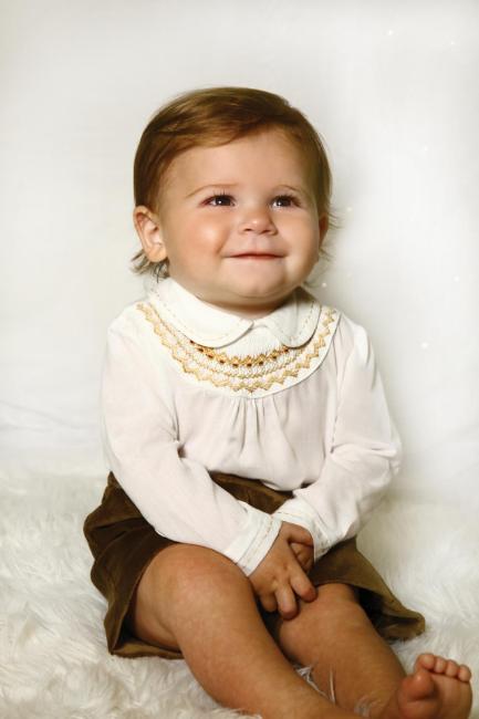 Sarah Louise Boys Smocked Blouse & Velvet Short Set - White Burgundy.
