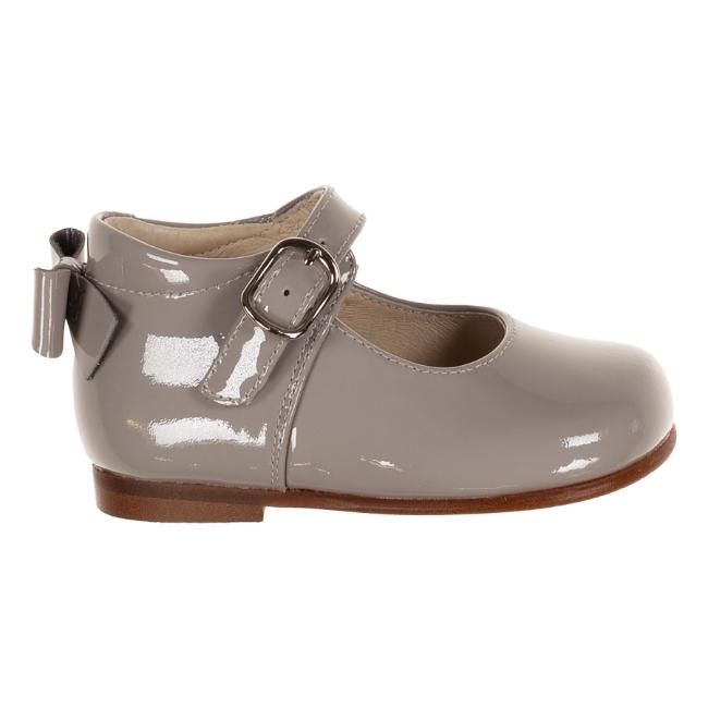 Panache Baby Girls High Back Bow Shoe - Ice Grey Patent.