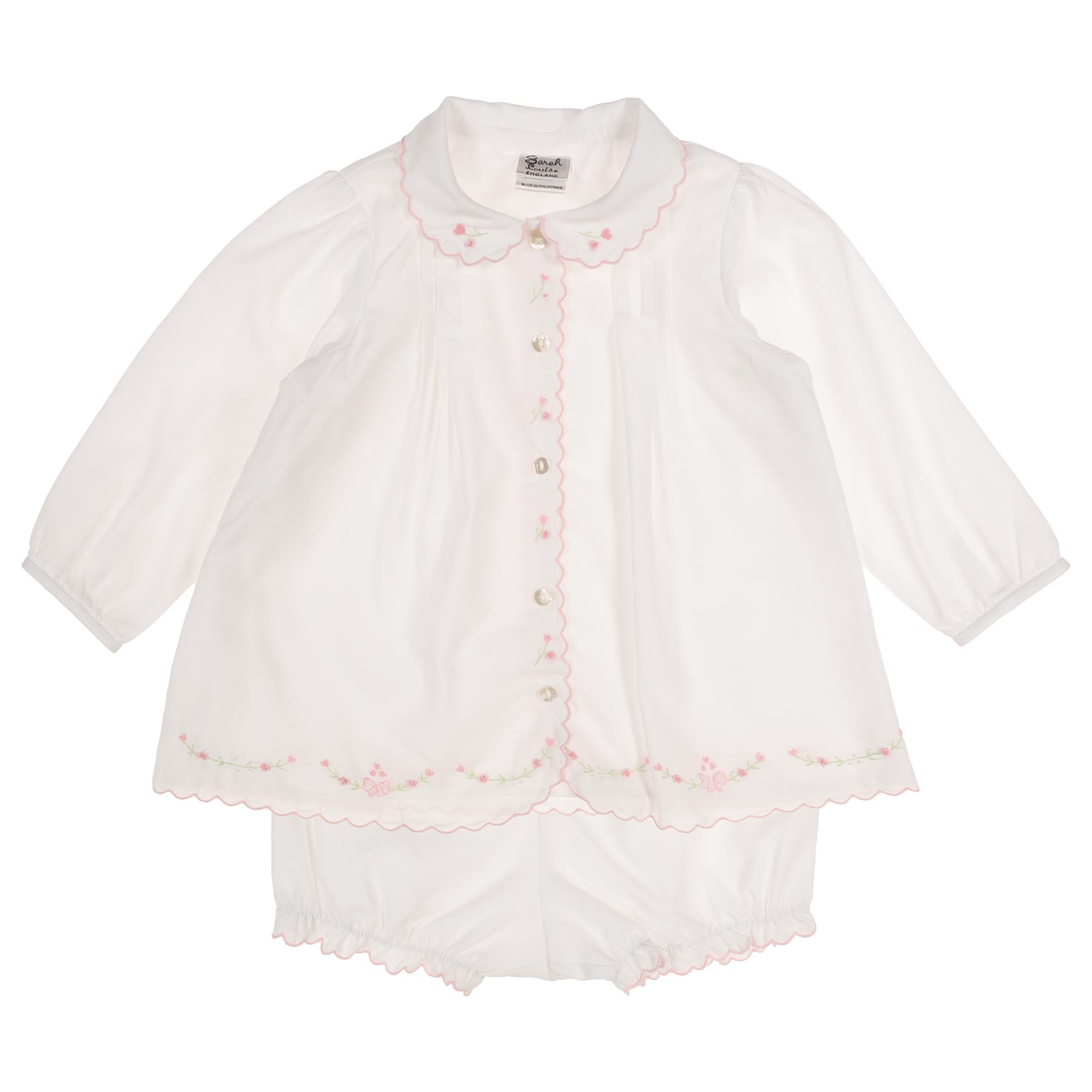Sarah Louise Baby Girls Embroidered Jampant 2 Piece Set - White Pink.