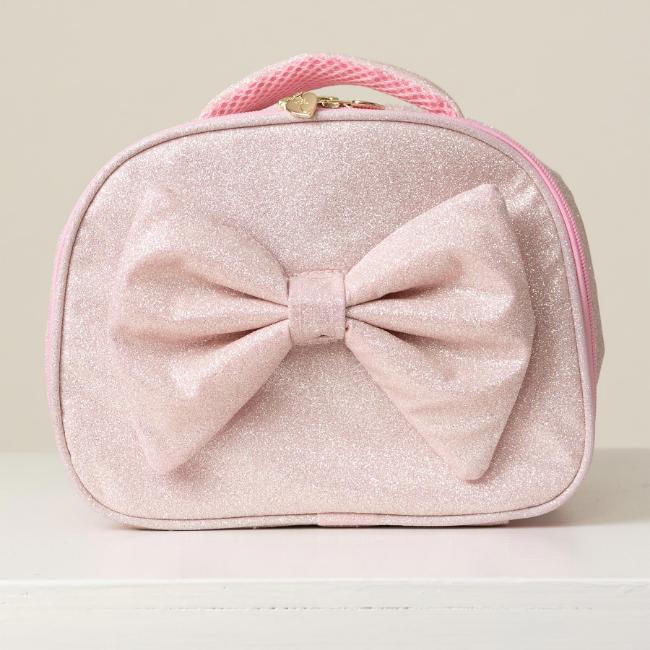 Caramelo Kids Glitter Lunch Box With Padded Bow - Pink Glitter.