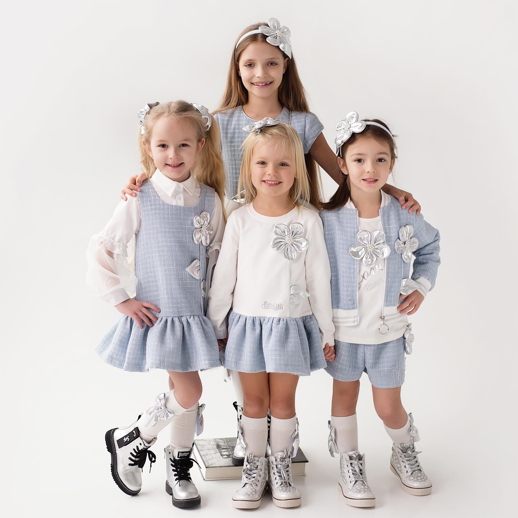 Daga Girls Blue Mirage Drop Waist Dress - Ivory Blue Silver.
