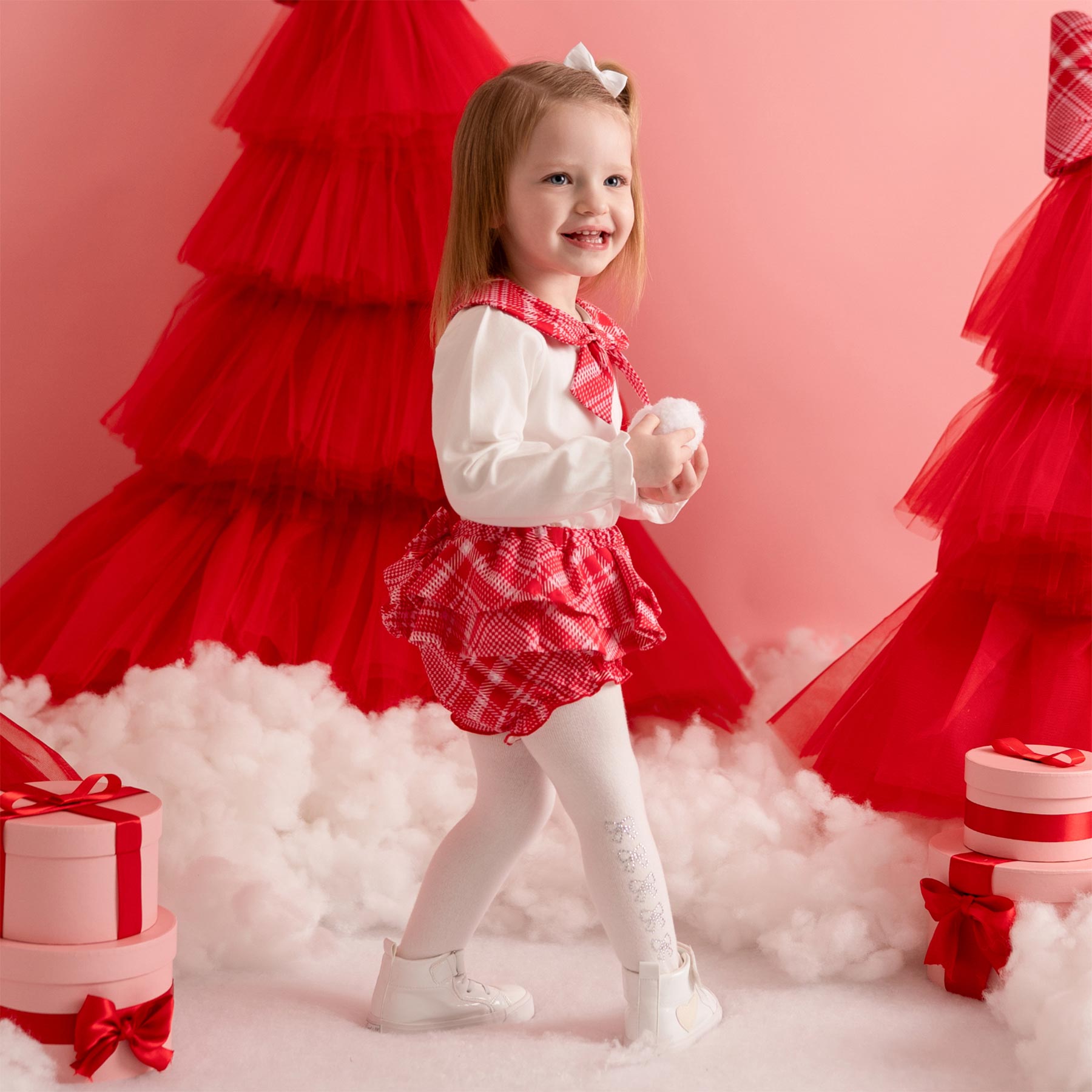 Little A Baby Girls Little Bows Katy Check Jam Pant Set - Snow White Red.