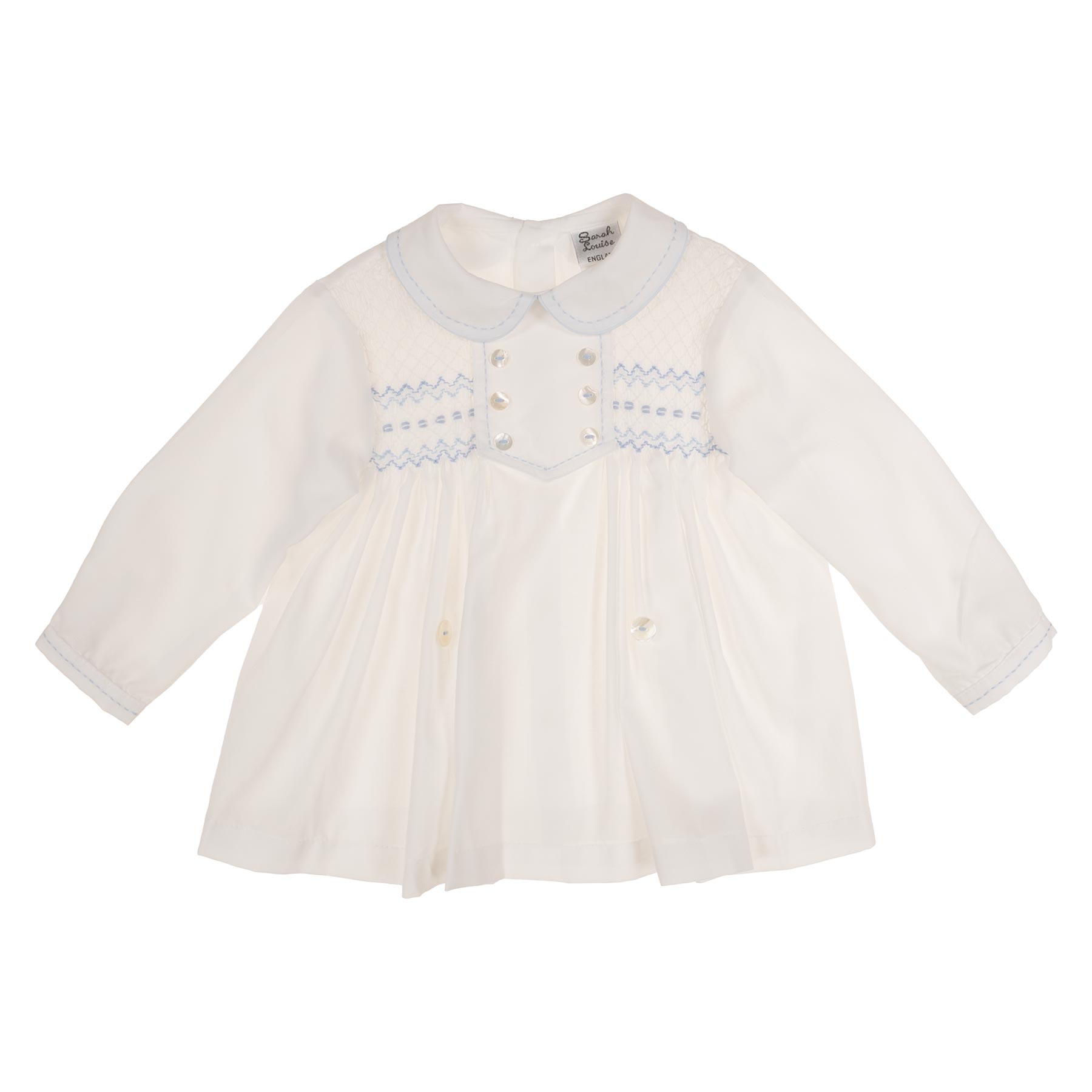 Sarah Louise Baby Boys Smocked Blouse & Shorts Set X 2 - White Pale Blue.