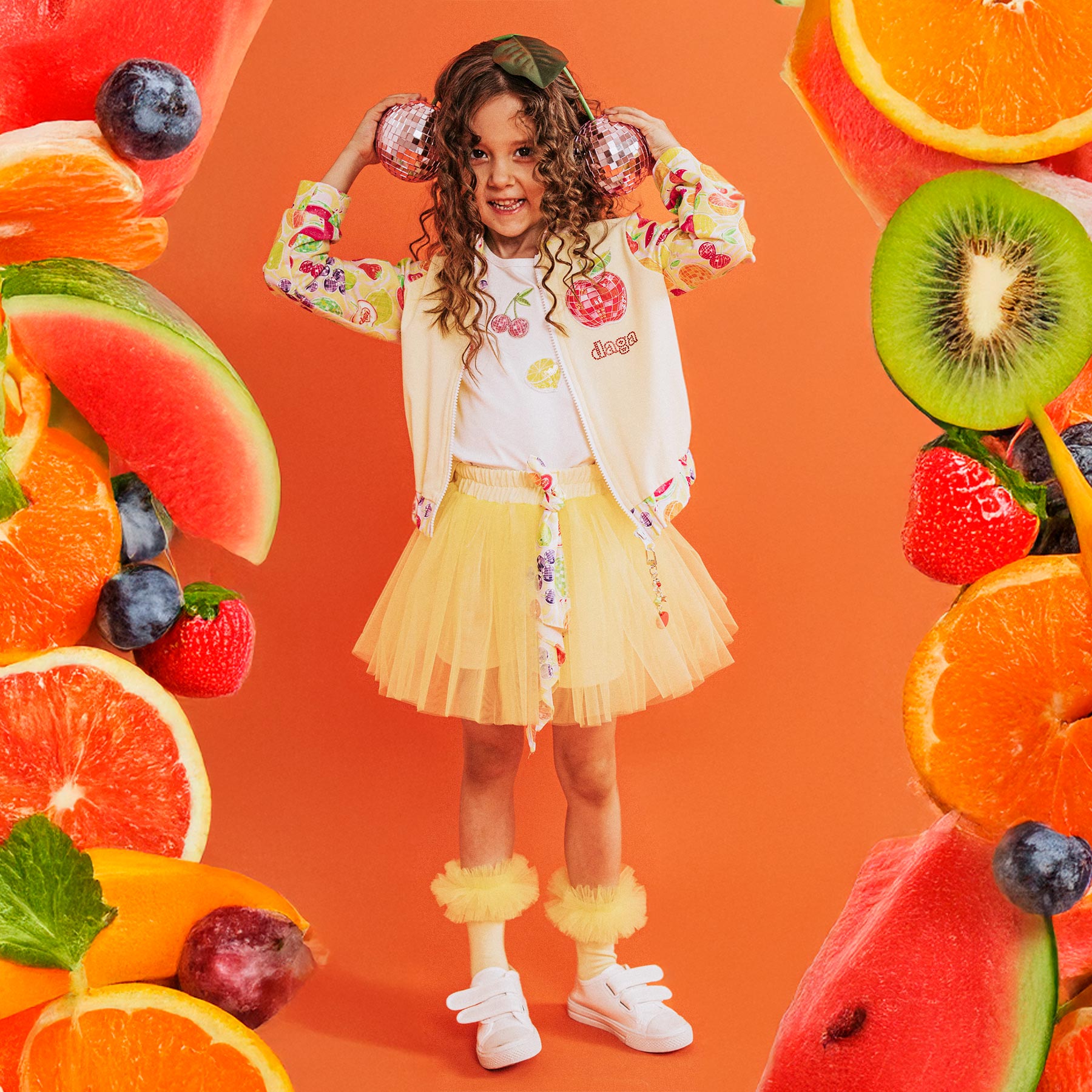 Daga Girls Tutti Frutti Print Jersey Jacket - Yellow Multi.