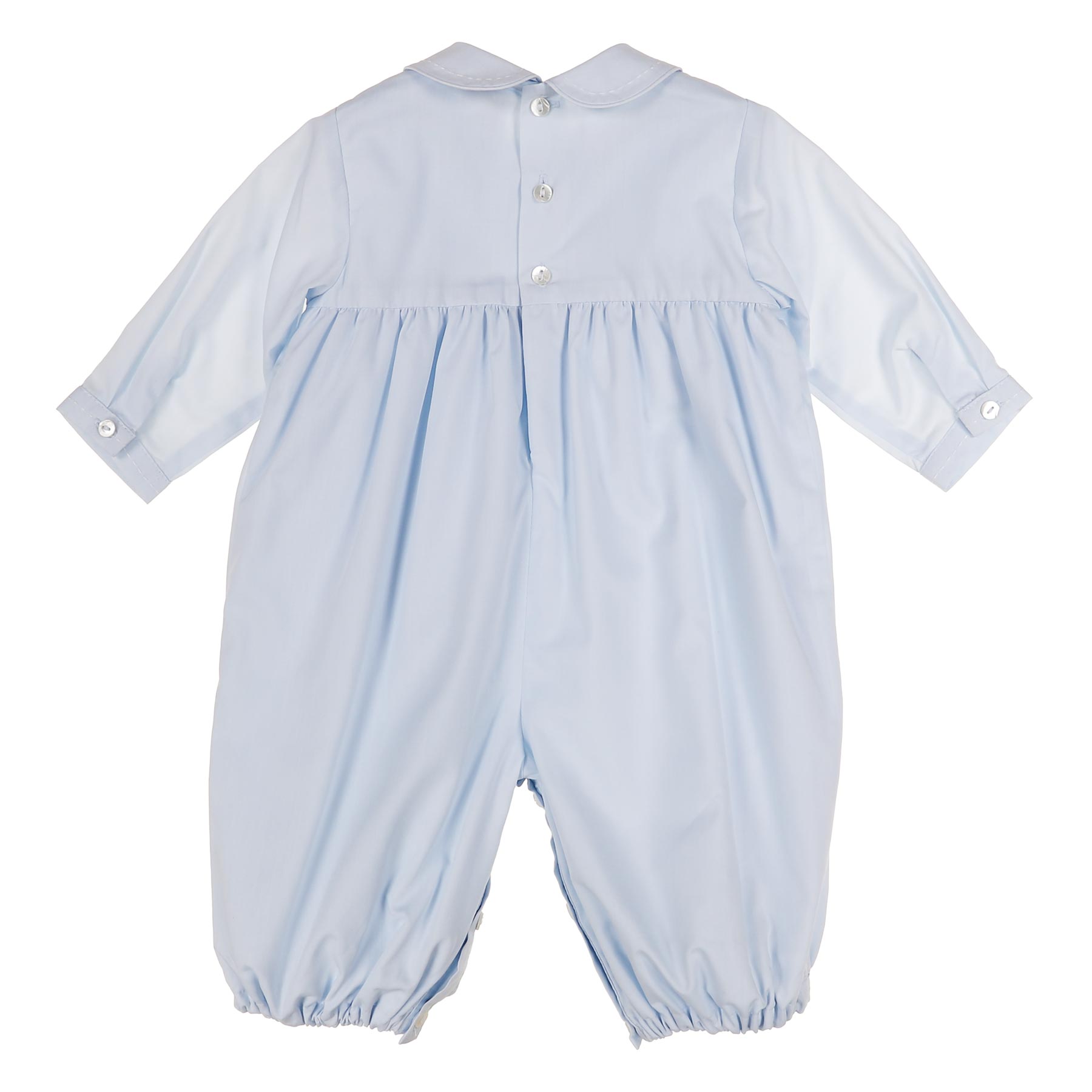 Sarah Louise Baby Boys Smocked Bodice Romper - Pale Blue.